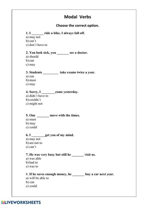 Modal Verbs Test Interactive Worksheet Modals Exercises With Modales