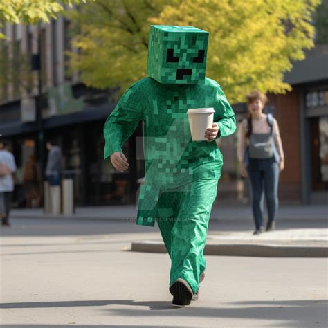 Person In Creeper Minecraft Costume With Coffee By Coolarts223 On Deviantart