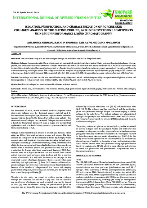Pdf Isolation Purification And Characterization Of Porcine Skin Collagen Analysis Of The
