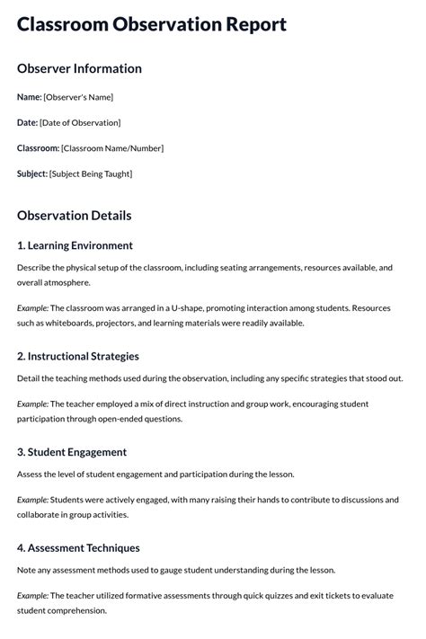 Classroom Observation Report Template Template Collaborative Docs For Teams