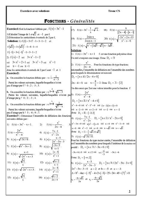 SOLUTION Fonctions Correction Exemples Studypool