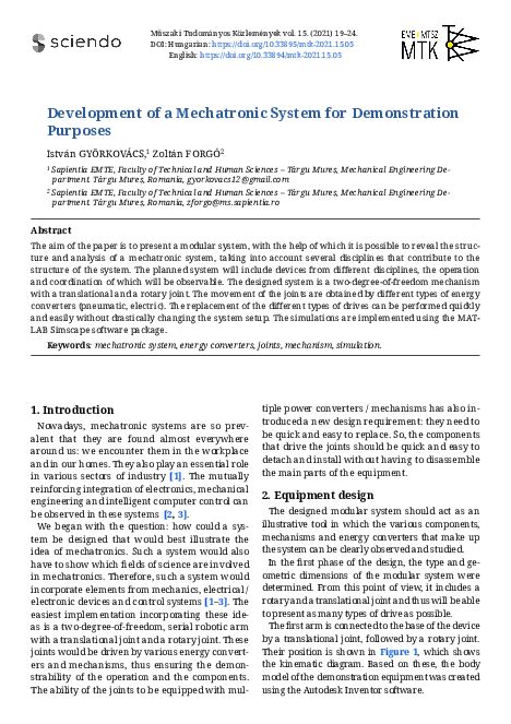 Pdf Development Of A Mechatronic System For Demonstration Purposes