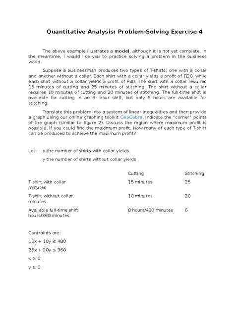 Quantitative Analysis Problem Solving Exercise 4 In The Meantime I Would Like You To