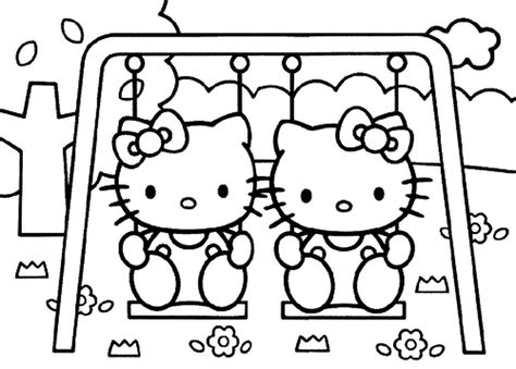 Dos Pequeños Hello Kitty Jugando Noria Para Colorear Imprimir E