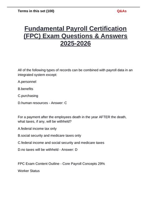 Fundamental Payroll Certification Fpc Exam Questions And Answers Fpc Fundamental Payroll