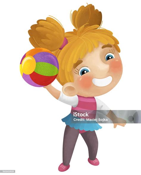 어린 소녀가 화려한 공 발레 여가 자유 시간과 함께 춤을 추며 재미있게 놀고 있는 만화 장면 교육에 대한 스톡 벡터 아트 및 기타 이미지 Istock