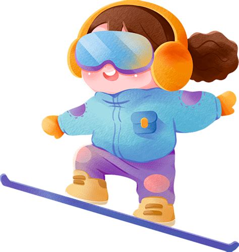 儿童冬令营手绘场景插画 滑雪的女孩