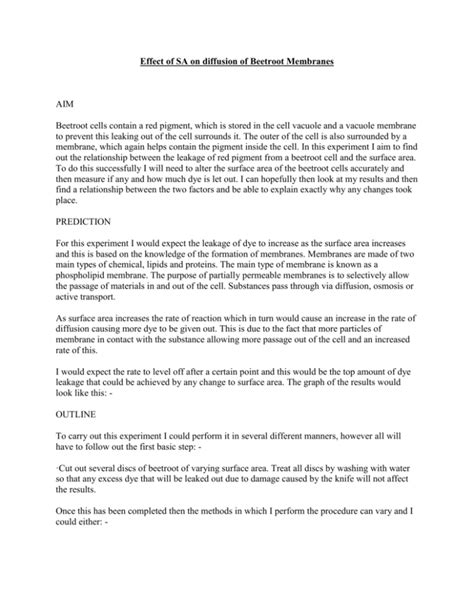 Beetroot Membrane Diffusion Surface Area Lab Report