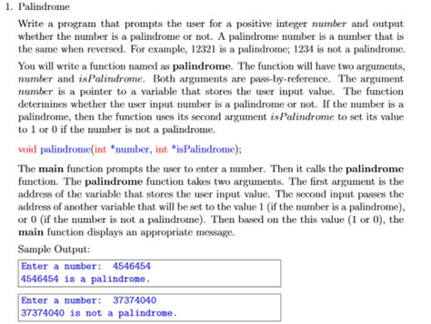 1 palindrome write a program that prompts the user for a positive