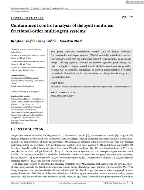 Pdf Containment Control Analysis Of Delayed Nonlinear Fractional‐order Multi‐agent Systems