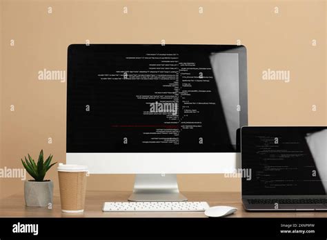 Programmers Workplace Modern Computer With Unfinished Code Laptop