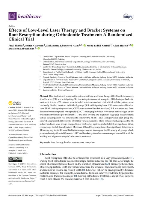 Pdf Effects Of Low Level Laser Therapy And Bracket Systems On Root Resorption During