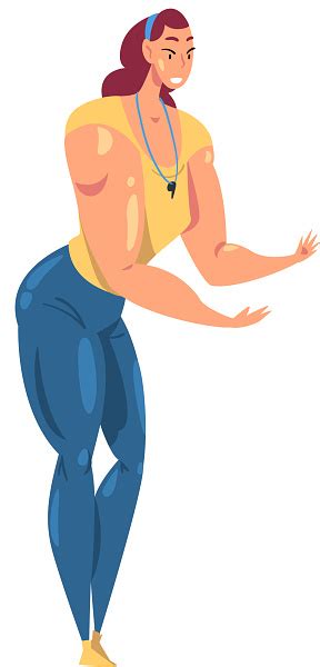 휘파람을 가진 여성 코치 트레이너 캐릭터 스포츠 유니폼 만화 스타일 벡터 일러스트레이션에서 스포츠 근육 질의 여성 독일에 대한 스톡 벡터 아트 및 기타 이미지 Istock