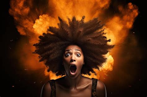 Premium Photo Shocked Black Woman With Explosion On Their Head
