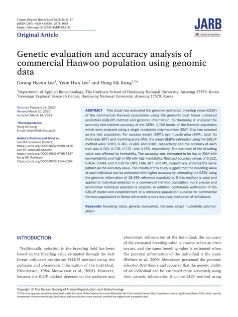 Pdf Genetic Evaluation For Economic Traits Of Commercial Hanwoo Population Using Single Step Gblup