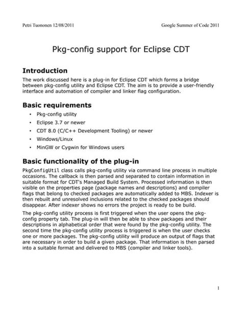 Pkg Config Support For Eclipse Cdt Documentation Pdf