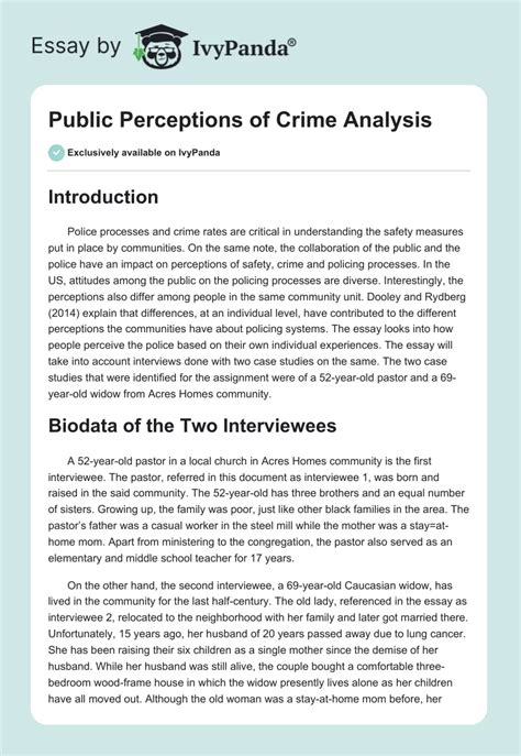 Public Perceptions Of Crime Analysis 1108 Words Critical Writing