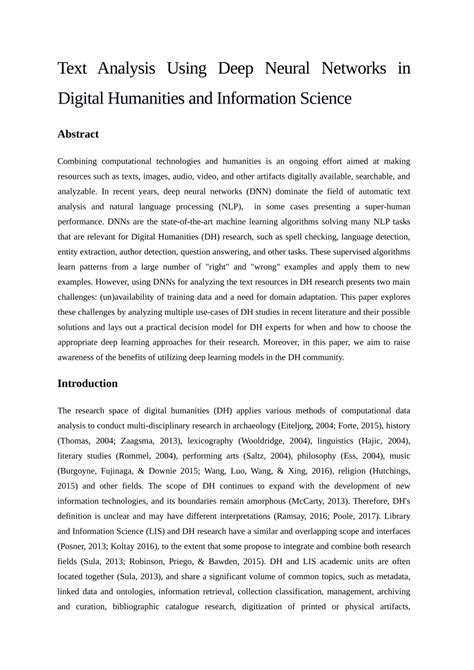 Pdf Text Analysis Using Deep Neural Networks In Digital Humanities And Information Science