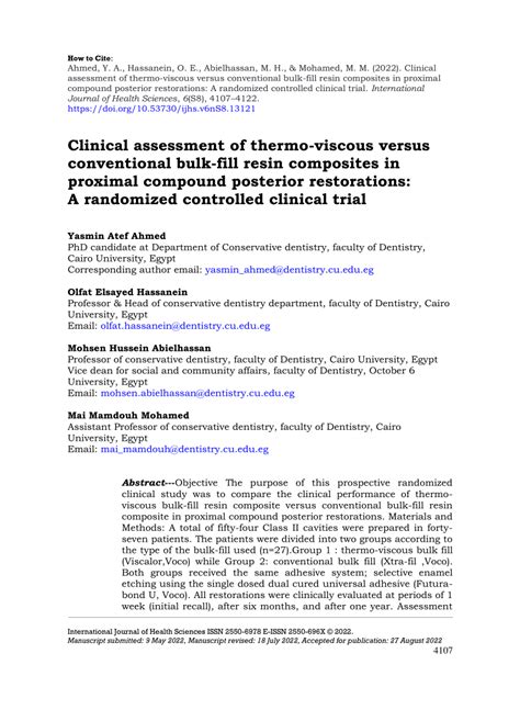 Pdf Clinical Assessment Of Thermo Viscous Versus Conventional Bulk