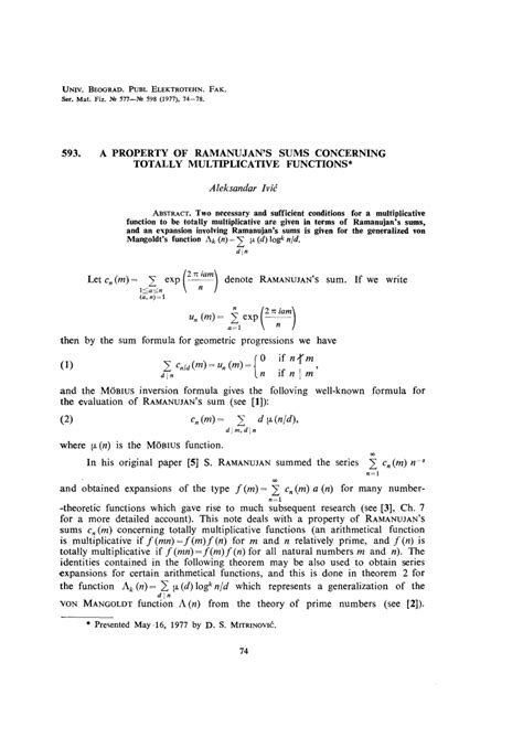 Pdf A Property Of Ramanujans Sums Concerning Totally Multiplicative
