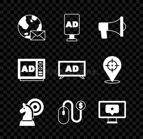 Set Earth Globe With Mail Advertising Megaphone Chess Monitor Star And Icon Vector Stock