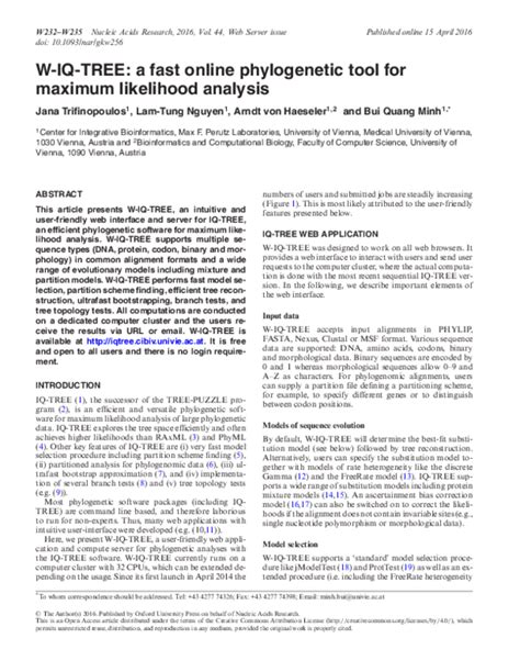 Pdf W Iq Tree A Fast Online Phylogenetic Tool For Maximum Likelihood
