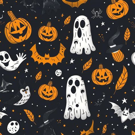 Cute Halloween Cartoon Character Seamless Pattern With Ghosts Perfect For Party Backdrop