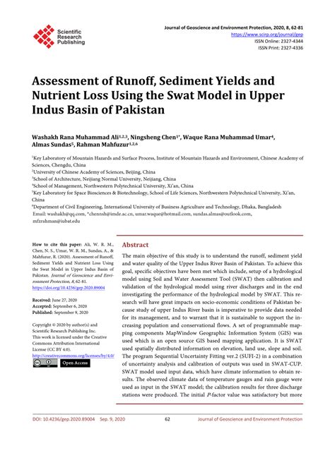 PDF Assessment Of Runoff Sediment Yields And Nutrient Loss Using The Swat Model In Upper