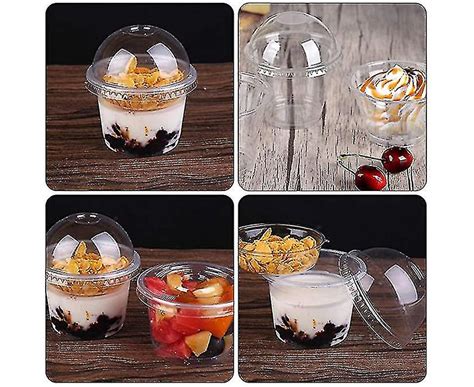 100 Vasos De Frutas De 250 Ml Con Tapa Tapas Pequeñas Cúpula Helado
