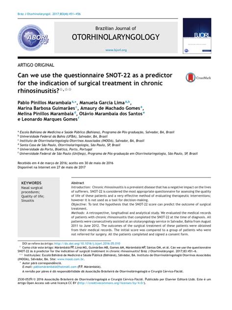 Can We Use The Questionnaire Snot 22 As A Predictor Pdf Medicine Diseases And Disorders