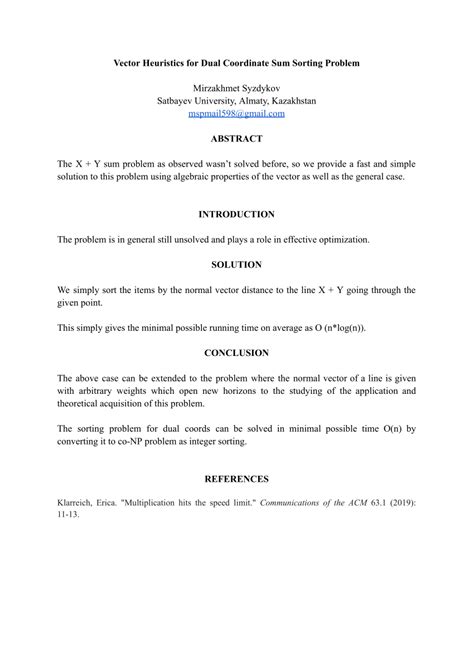 PDF Vector Heuristics For Dual Coordinate Sum Sorting Problem