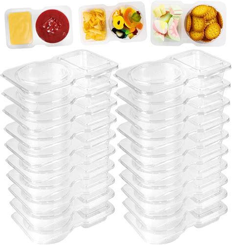 20 Sets Double Compartment Condiment Containers With Lids Reusable Snack Pack Containers Used