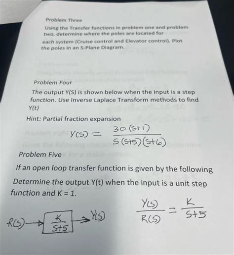 Problem Three Using The Transfer Functions In Problem Chegg Com