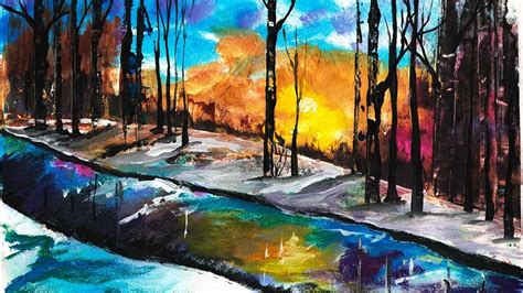 Как нарисовать весну в лесу Рисуем весенний пейзаж гуашью Правополушарное рисование Youtube