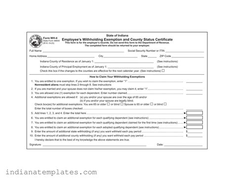 Free Indiana Wh 4 Template Simple Pdf Form