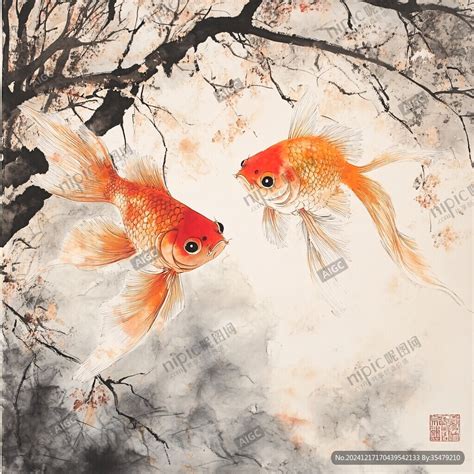 AI创作图金鱼装饰画 金鱼装饰画连年有鱼 双鱼生财图 红叶游鱼图 金鱼画工艺 古风桂花金鱼 双鱼财运图 红鲤鱼手绘 鱼戏水写意 古风金鱼 梦中