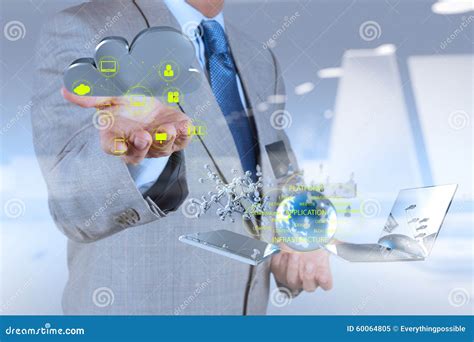Businessman Working With A Cloud Computing Stock Image Image Of Concept Business 60064805