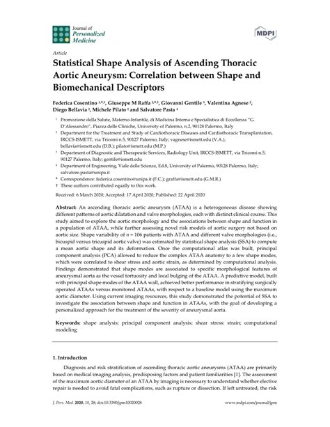 Pdf Statistical Shape Analysis Of Ascending Thoracic Aortic Aneurysm Correlation Between