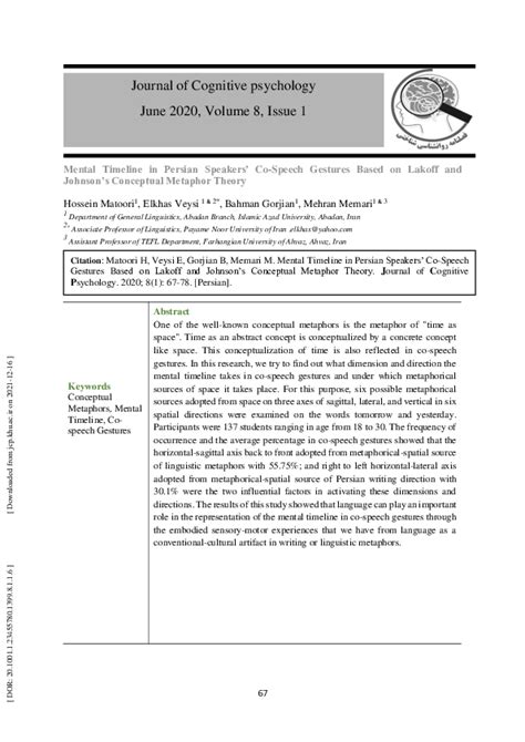 Pdf Mental Timeline In Persian Speakers Co Speech Gestures Based On Lakoff And Johnsons