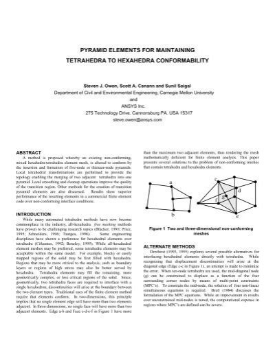 Pyramid Elements For Maintaining Tetrahedra To Ansys Users Pyramid Elements For Maintaining Tetrahedra To Ansys Users