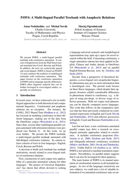 Pdf Paws A Multi Lingual Parallel Treebank With Anaphoric Relations