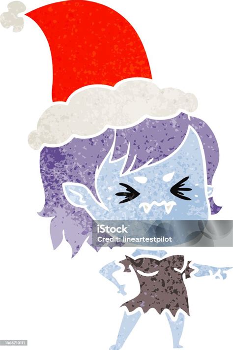 산타 모자를 쓴 뱀파이어 소녀의 짜증나는 손으로 그린 복고풍 만화 낙서 드로잉에 대한 스톡 벡터 아트 및 기타 이미지 낙서 드로잉 등장인물 라인아트 Istock