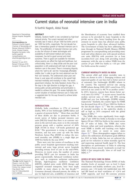 Pdf Current Status Of Neonatal Intensive Care In India
