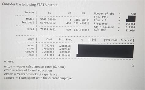 Solved Consider The Following Stata Output Source Ss Df Ms