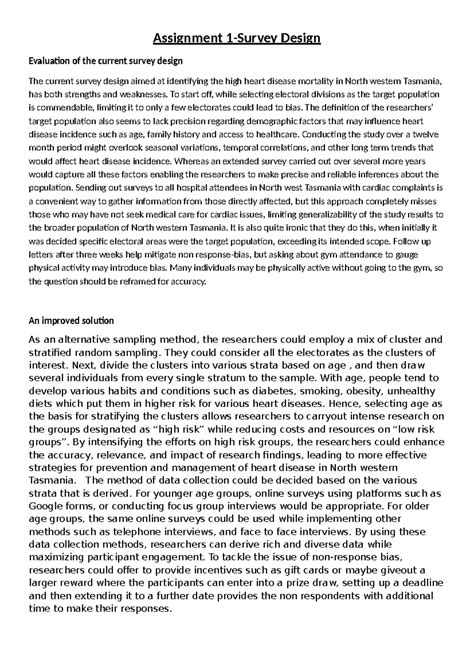 Data Science Assignment 1 Assignment 1 Survey Design Evaluation Of The Current Survey Design