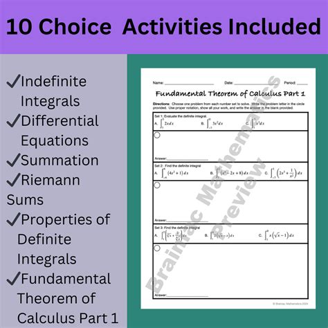 Integration Technique Choice Activity Workbook For Calculus 1 And Ap