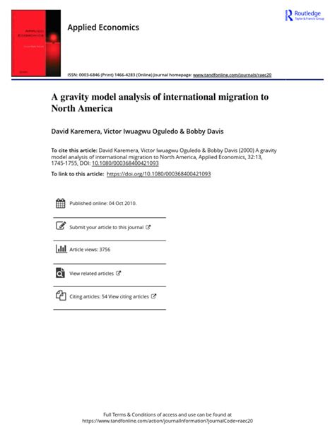 A Gravity Model Analysis Of International Migration To North America