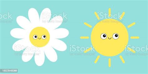 화이트 데이지 카모마일 태양 빛나는 세트입니다 웃는 얼굴 머리 카모마일 아이콘입니다 귀여운 꽃 식물 컬렉션입니다 사랑 카드 만화 Kawaii 재미있는 캐릭터입니다 성장하는