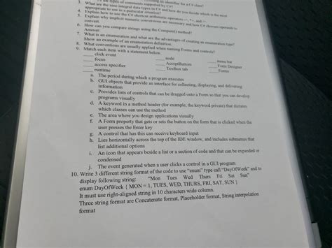 Solved U Sing An Identifier For A C Class E The Types Of