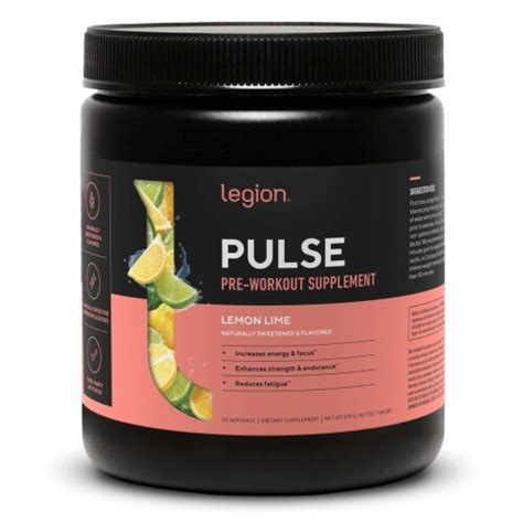 Legion Pulse Natural Pre Workout Supplement Lemon Lime 20 Servings